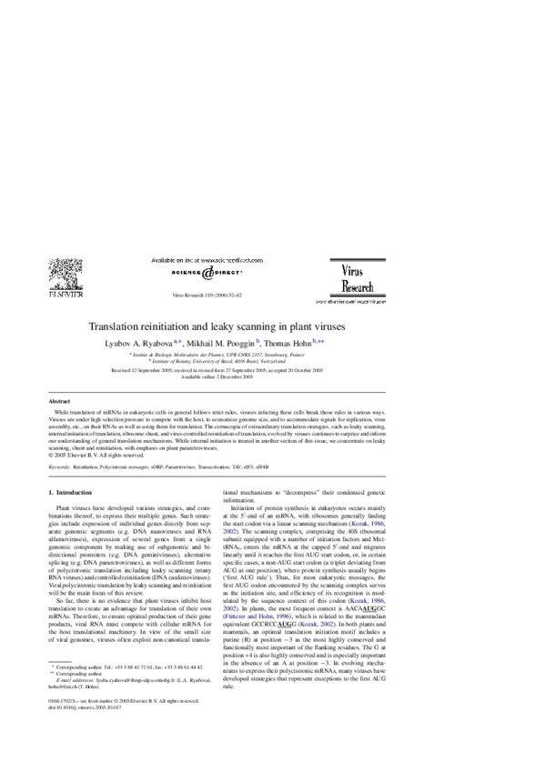 (PDF) Translation reinitiation and leaky scanning in plant viruses