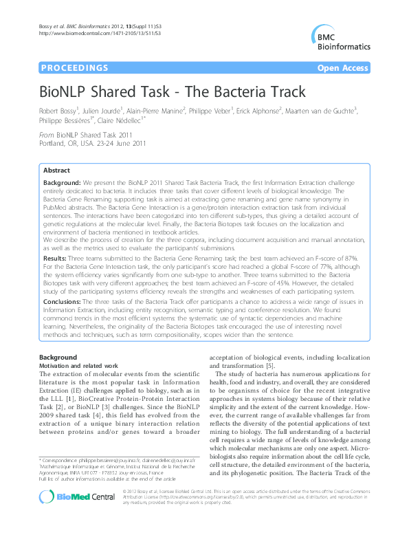 (PDF) BioNLP Shared Task - The Bacteria Track