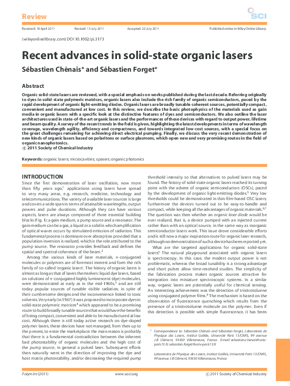 (PDF) Recent advances in solid-state organic lasers