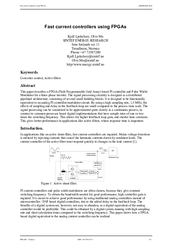 (PDF) Fast current controllers using FPGAs | Kjell Ljøkelsøy and Olve Mo - Academia.edu