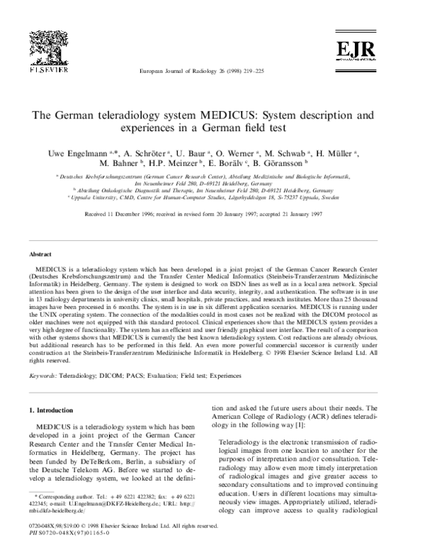 Pdf The German Teleradiology System Medicus System Description And Experiences In A German 7774