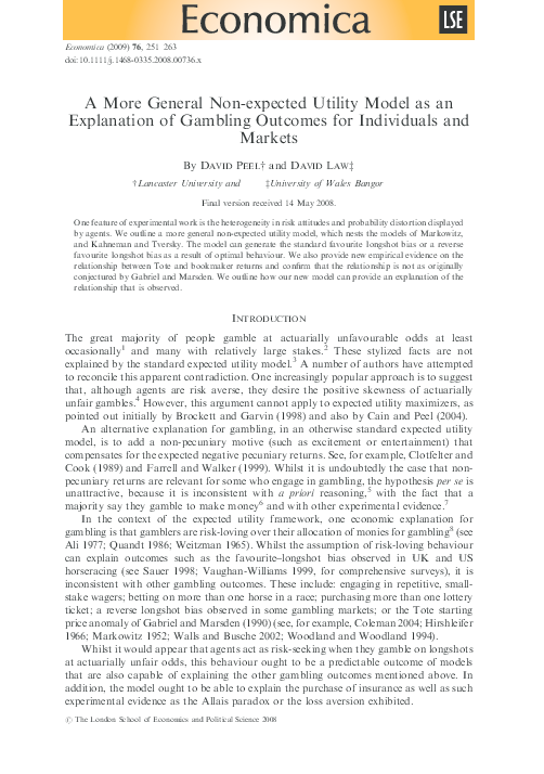 (PDF) A More General Non-expected Utility Model as an Explanation of Gambling Outcomes for ...