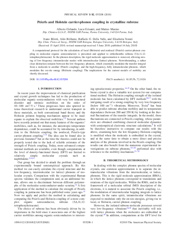 (PDF) Peierls and Holstein carrier-phonon coupling in crystalline rubrene