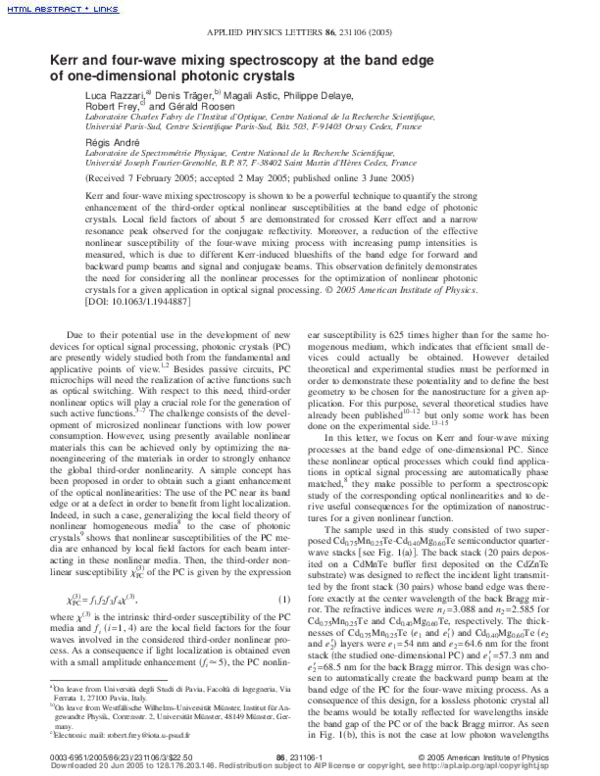 (PDF) Kerr and four-wave mixing spectroscopy at the band edge of one ...