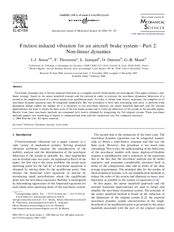 (PDF) Friction-induced vibration for an aircraft brake system—Part 1: Experimental approach and ...