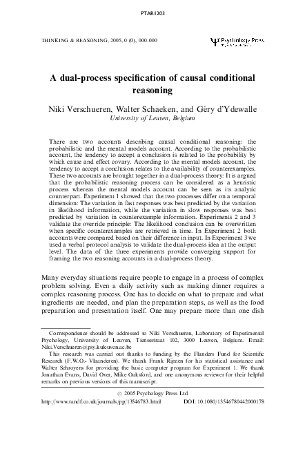 (PDF) A dual-process specification of causal conditional reasoning | Walter Schaeken, Gery D ...