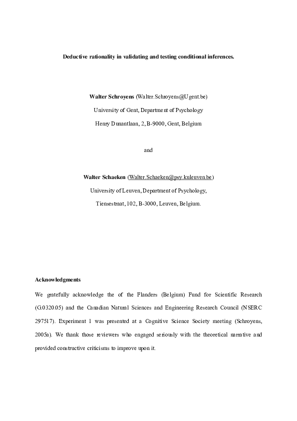 Pdf Deductive Rationality In Validating And Testing Conditional Inferences