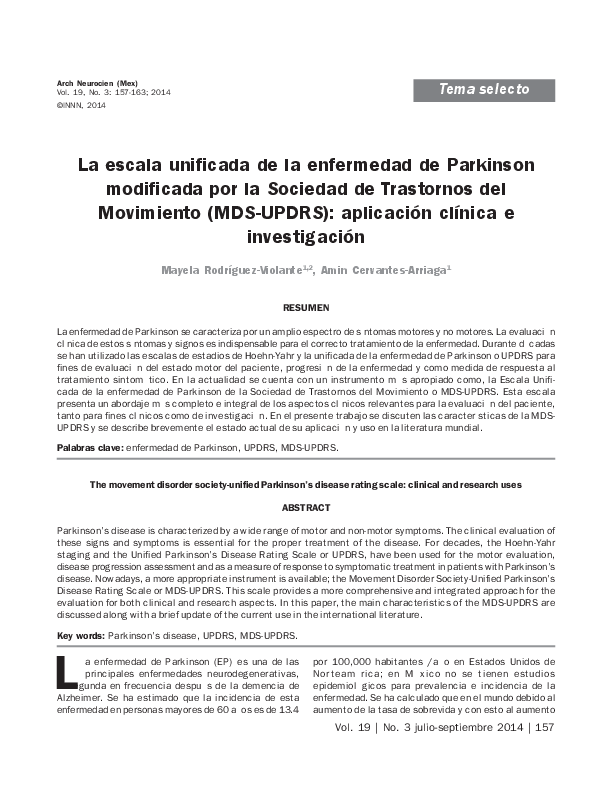 (PDF) La escala unificada de la enfermedad de Parkinson modificada por ...