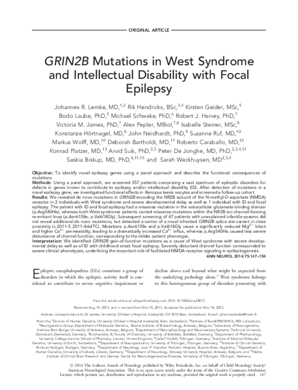 (PDF) GRIN2B mutations in west syndrome and intellectual disability ...