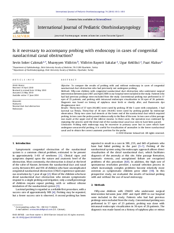(PDF) Success rate of Nasolacrimal Duct Probing in children with ...