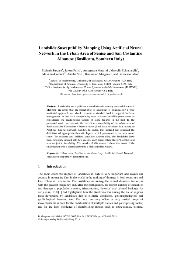 (PDF) Landslide Susceptibility Mapping Using Artificial Neural Network in the Urban Area of ...