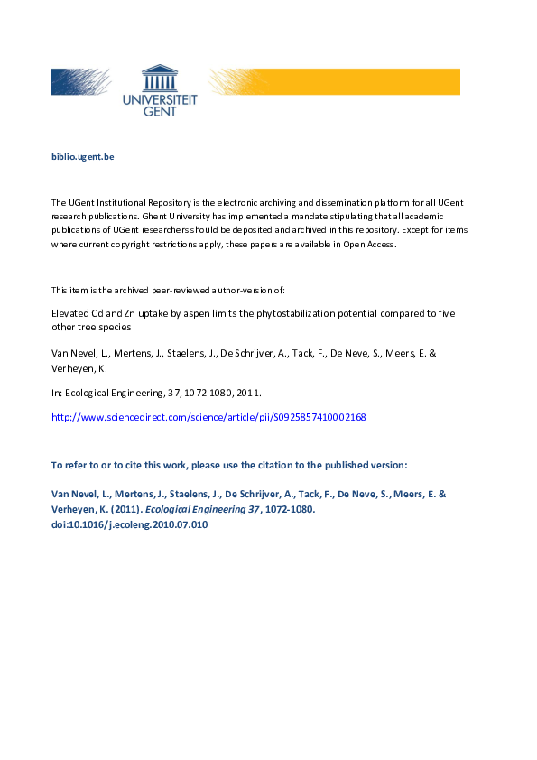 (PDF) Elevated Cd and Zn uptake by aspen limits the phytostabilization ...