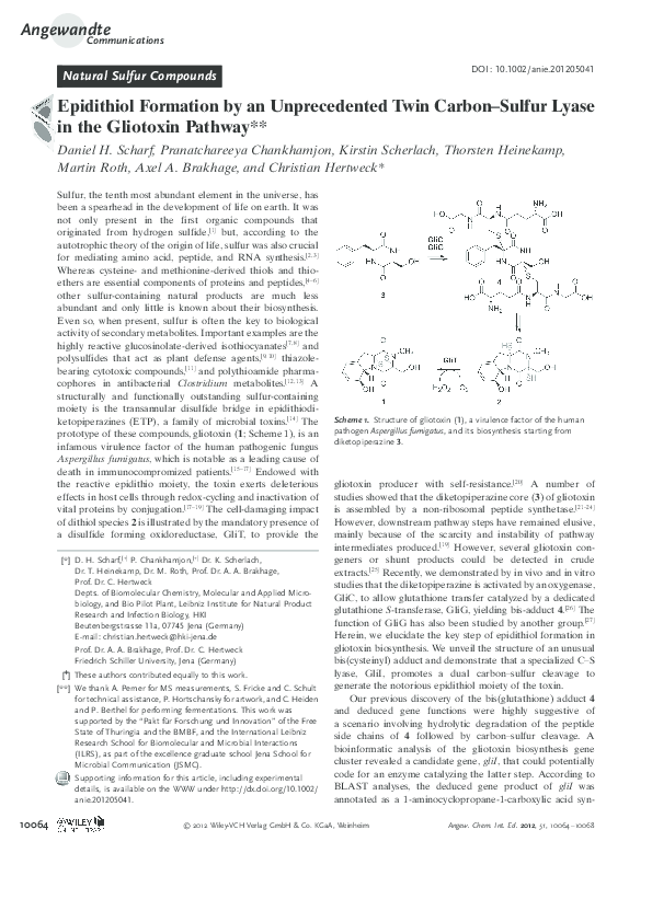 (PDF) Epidithiol Formation by an Unprecedented Twin Carbon-Sulfur Lyase ...