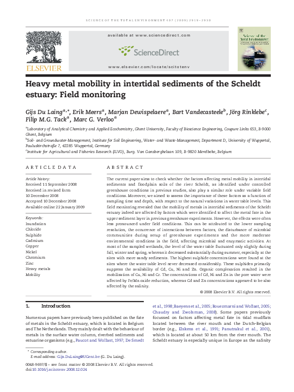 (PDF) Heavy metal mobility in intertidal sediments of the Scheldt ...