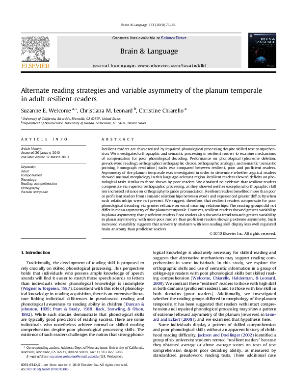 (PDF) Alternate reading strategies and variable asymmetry of the planum ...