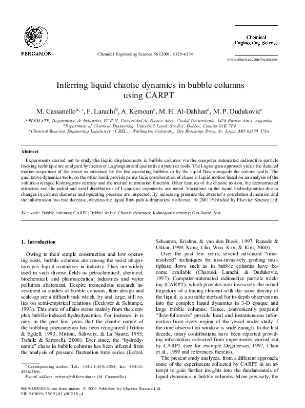 (PDF) Inferring liquid chaotic dynamics in bubble columns using CARPT