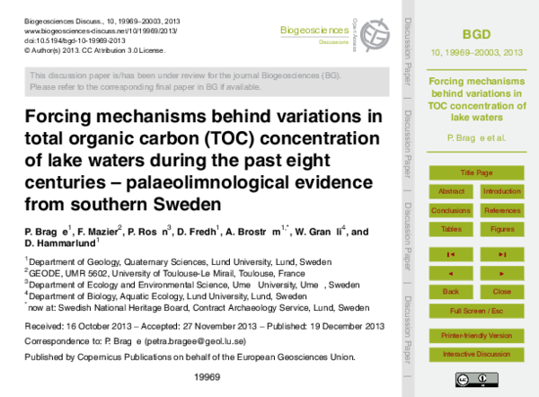 (PDF) Forcing mechanisms behind variations in TOC concentration of lake ...