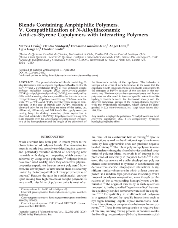 (PDF) Blends containing amphiphilic polymers. V. Compatibilization ofN-alkylitaconamic acid-co ...