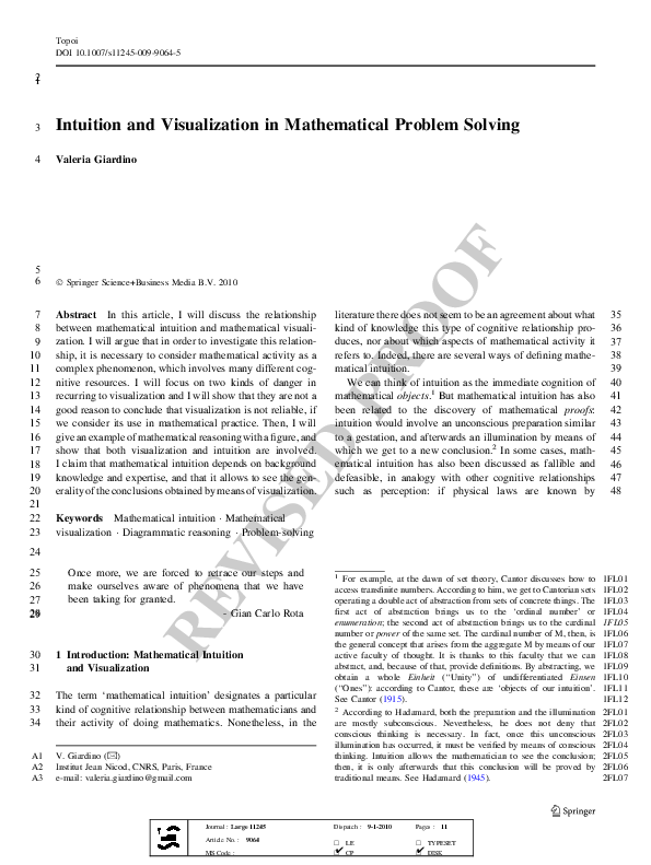 (PDF) Intuition and Visualization in Mathematical Problem Solving
