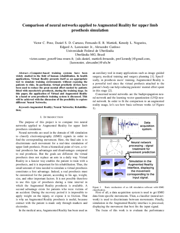 (PDF) Comparison of neural networks applied to Augmented Reality for upper limb prosthesis ...