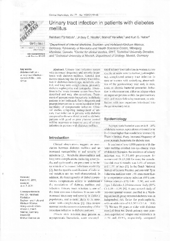 (PDF) Urinary tract infection in patients with diabetes mellitus