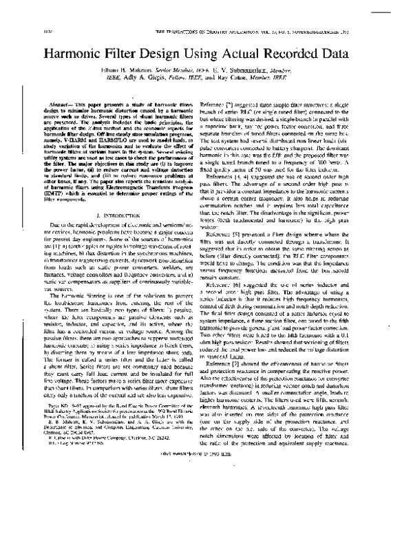 (PDF) Harmonic filter design using actual recorded data - Industry ...