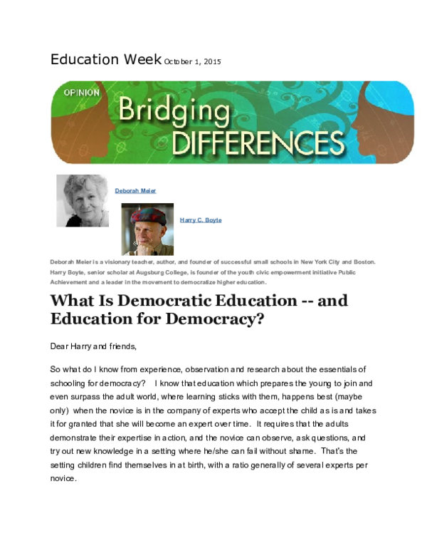 (DOC) What Is Democratic Education -- and Education for Democracy?