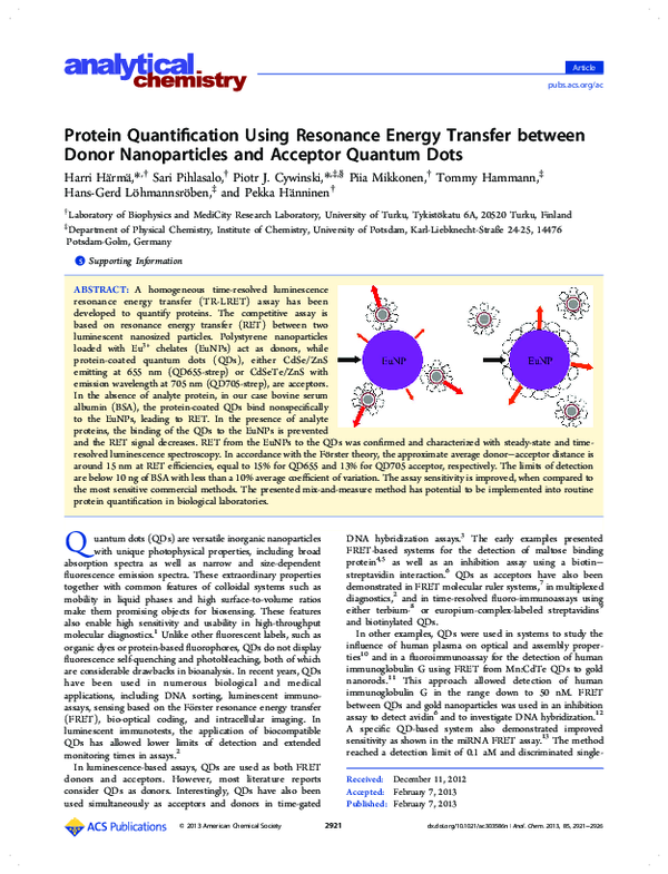 (PDF) Protein Quantification Using Resonance Energy Transfer between Donor Nanoparticles and ...