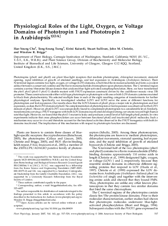 (PDF) Physiological Roles of the Light, Oxygen, or Voltage Domains of ...