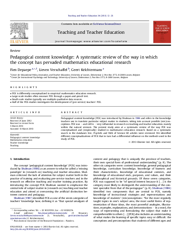 (PDF) Pedagogical content knowledge: A systematic review of the way in ...