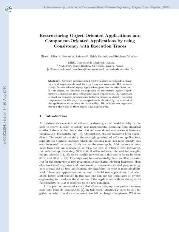 Pdf Restructuring Object Oriented Applications Into Component Oriented Applications By Using