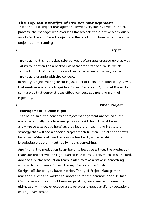 (DOC) CAT 1The Top Ten Benefits of Project Management