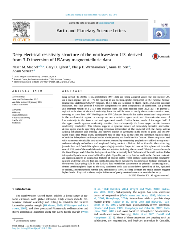 Pdf Deep Electrical Resistivity Structure Of The Northwestern U S Derived From 3 D Inversion