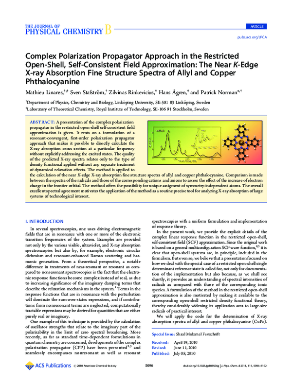 (PDF) Complex Polarization Propagator Approach in the Restricted Open-Shell, Self-Consistent ...