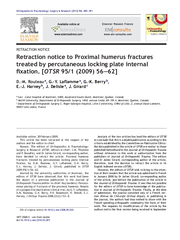 (PDF) Retraction. Proximal humerus fractures treated by percutaneous ...