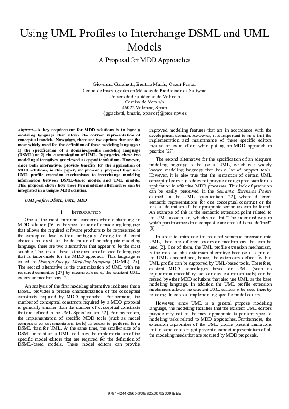 (PDF) Using UML profiles to interchange DSML and UML models | Beatriz Marín - Academia.edu