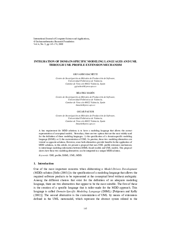 Pdf Integration Of Domain Specific Modeling Languages And Uml Through Uml Profile Extension