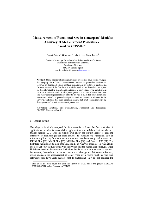 (PDF) Measurement of Functional Size in Conceptual Models: A Survey of Measurement Procedures ...