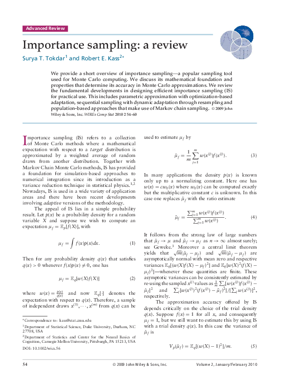 (PDF) Importance sampling: a review