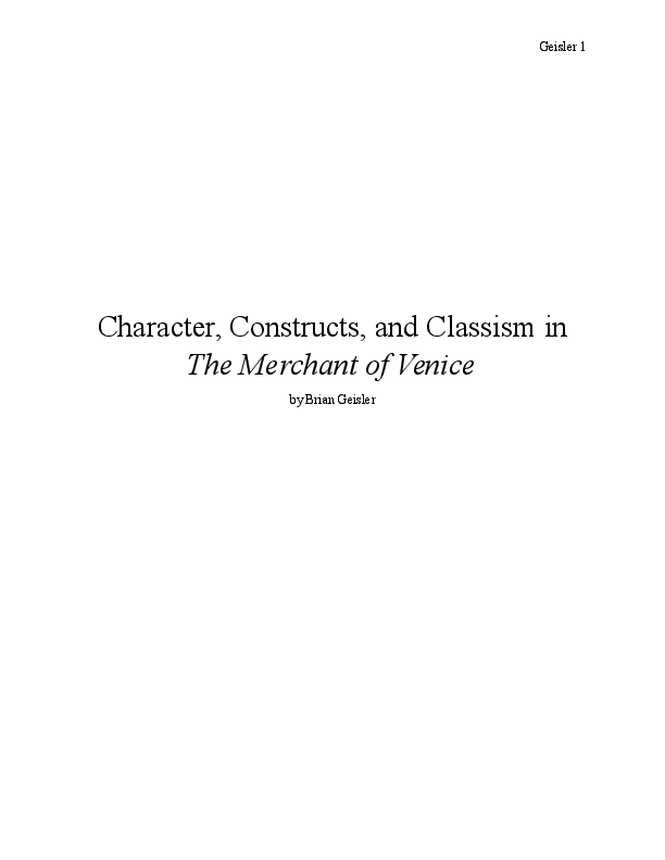 (DOC) Character, Constructs, and Classism in The Merchant of Venice