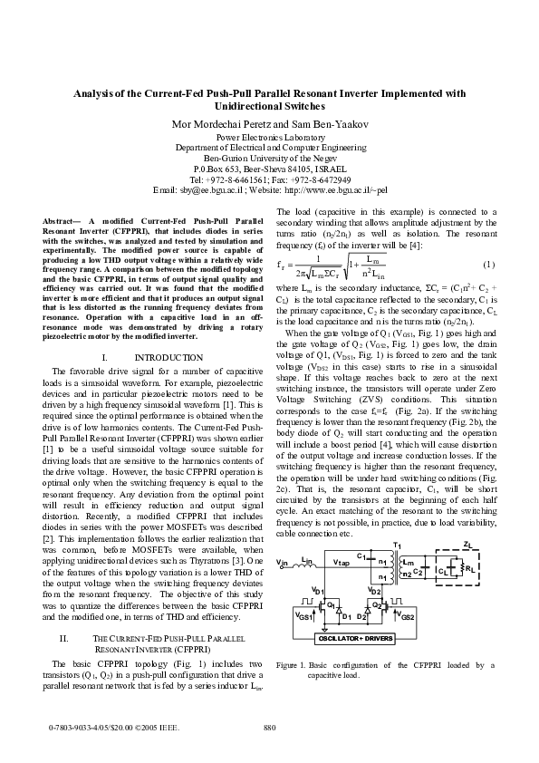 (PDF) Analysis of the Current-Fed Push-Pull Parallel Resonant Inverter Implemented with ...