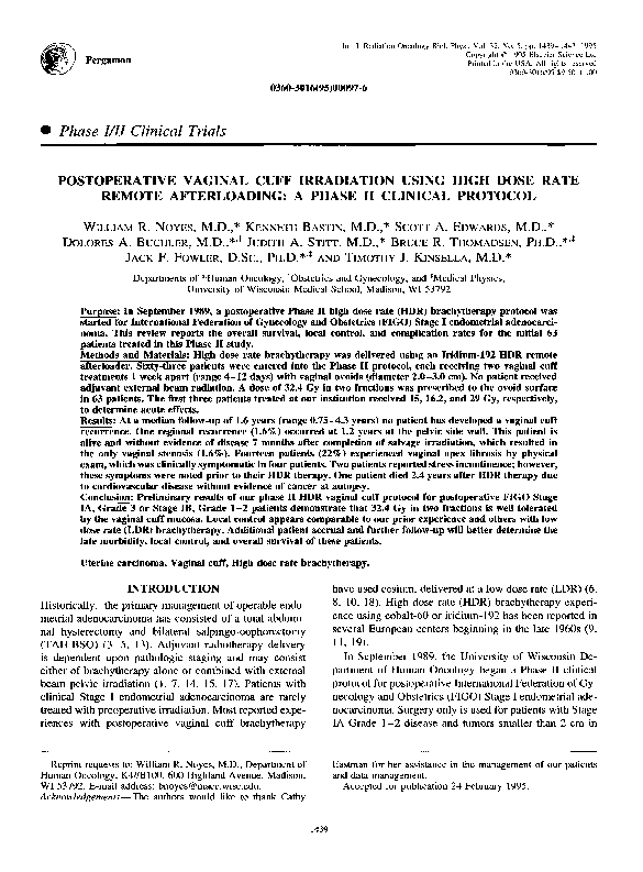 (PDF) Postoperative vaginal cuff irradiation using high dose rate ...