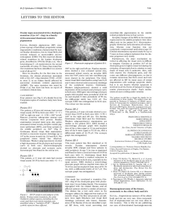 (PDF) Ocular signs associated with a rhodopsin mutation (Cys-167right ...