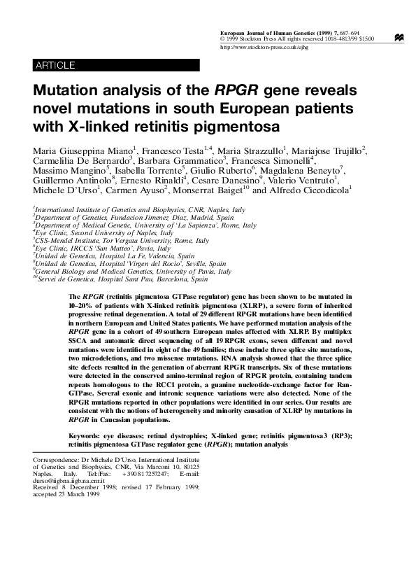 (PDF) Mutation analysis of the RPGR gene reveals novel mutations in ...