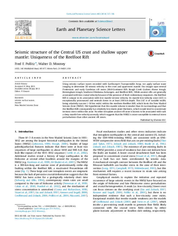 (PDF) Seismic structure of the Central US crust and shallow upper ...