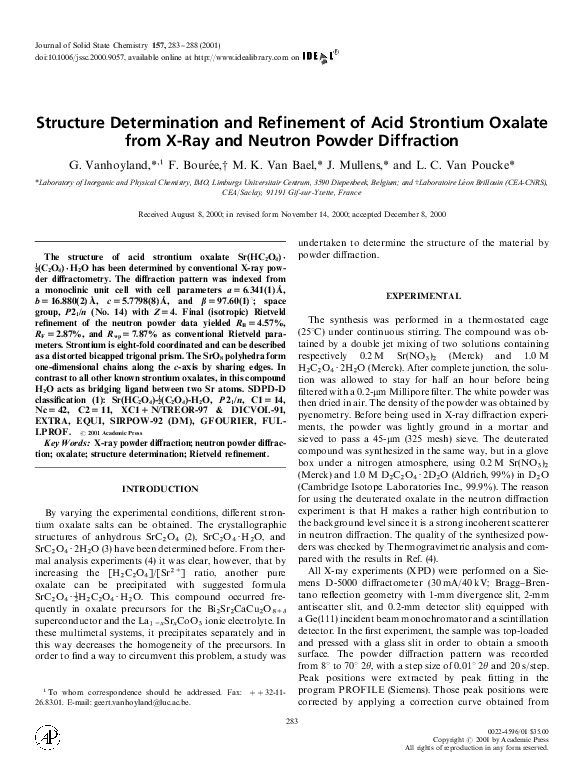 (PDF) Structure Determination and Refinement of Acid Strontium Oxalate ...