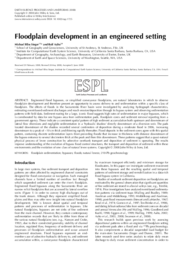 (PDF) Floodplain development in an engineered setting