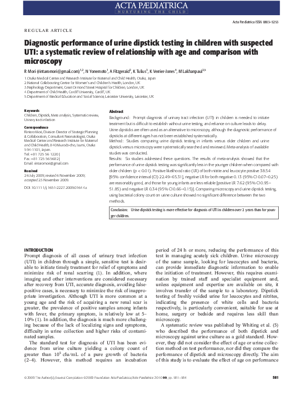 (PDF) Diagnostic performance of urine dipstick testing in children with ...