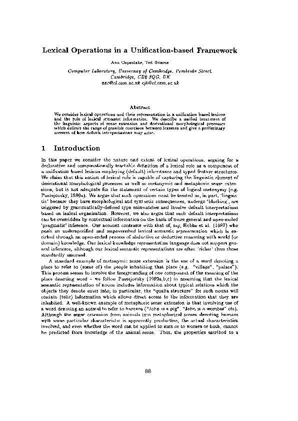 (PDF) Lexical operations in a unification-based framework