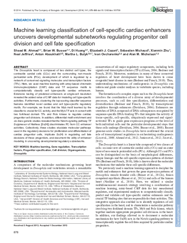 (PDF) Machine learning classification of cell-specific cardiac enhancers uncovers developmental ...